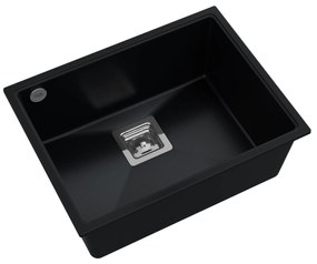 Sink Quality Argon 60, kuchyňský granitový dřez 550x420x225 mm + chromový sifon, černá, SKQ-ARG.C.1KBO.60.X