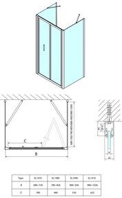 Polysan EASY LINE třístěnný sprchový kout 800x700mm, skládací dveře, L/P varianta, čiré sklo EL1980EL3115EL3115