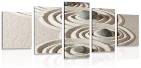 5-dílný obraz Zen kameny v písčitých kruzích