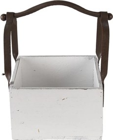Bílá dřevěná retro bedýnka s rukojetí - 24*19*28 cm