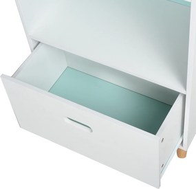 HOMCOM Dětská knihovna Dřevěná knihovna pro děti na knihy, hračky a DVD s 4 policemi a 1 zásuvkou Dvoubarevný kompaktní design 50x30x142 cm Bílá