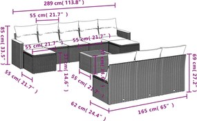 11dílná zahradní sedací souprava s poduškami černá polyratan 3258794