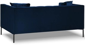 Královsky modrá sametová dvoumístná pohovka MICADONI Karoo 185 cm s černou podnoží