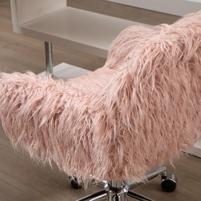 Kancelářská židle Vinsetto pro ženy, výškově nastavitelná kancelářská židle, ergonomická, umělá kožešina, růžová+stříbrná