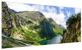Obraz horské krajiny s jezerem (100x40 cm)