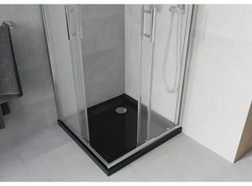 Mexen Rio čtvercový sprchový kout 80 x 80 cm, Vzor jinovatky, Chromovaná + sprchová vanička Flat, Černá - 860-080-080-01-30-4070