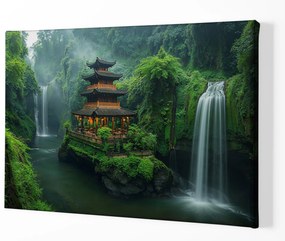 Obraz na plátně - Jošidův chrám mezi vodopády FeelHappy.cz Velikost obrazu: 180 x 120 cm