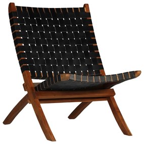 Skládací židle vyplétaná černá pravá kůže - Default Title