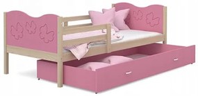 Dětská postel MAX P 80x190cm s borovicovou konstrukcí v růžové barvě s motivem motýlků