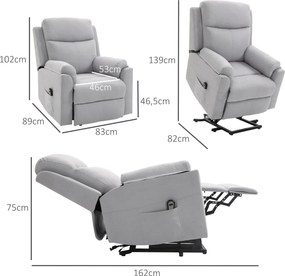 Elektrická stojací židle HOMCOM s funkcí polohování pro seniory, světle šedá na dotek lnu 83 x 89 x 102 cm, pohodlná pomůcka pro stání
