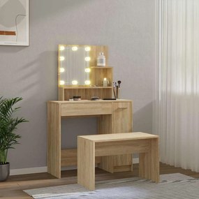 Toaletní stolek sada s LED dub sonoma kompozitní dřevo 3114117