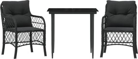 3dílný bistro set s poduškami černý polyratan 3212096