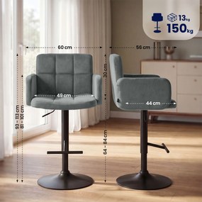 Barová židle Los Angeles samet černá konstrukce – šedá