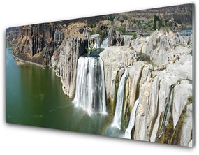 Obraz na skle Vodopád Jezero Krajina 125x50 cm