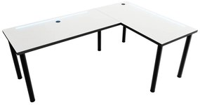 Počítačový rohový stůl N s LED, 200/135x73-76x65, bílá/černé nohy, pravý