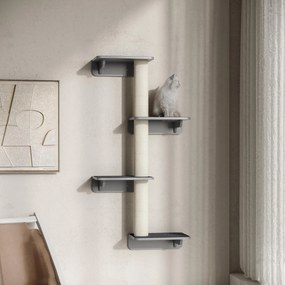 PawHut nástěnné škrabadlo pro kočky 66x28x137cm, nástěnné, ze dřeva, ve světle šedobéžové barvě, ideální pro milovníky koček | Aosom.de