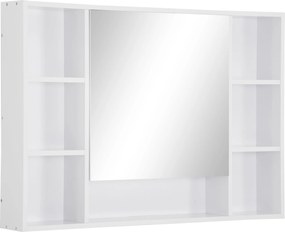 Kleankin koupelnové zrcadlo s otevřenými policemi a zrcadlovými dveřmi skříňky, úsporná bílá koupelnová skříňka, 100x15x70cm | Aosom