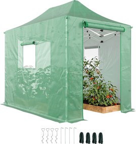 Outsunny skládací pop-up skleník 295 × 200 × 270 cm (PE tunel) se sedlovou střechou, rolovacími zip dveřmi a síťovanými okny — zelený | Aosom
