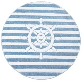 Fenomenální bílo modrý kulatý koberec námořnické kormidlo