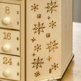 HOMCOM Adventní kalendář Vánoční dekorace, 24 zásuvek, LED světla, 39 cm x 9 cm x 42 cm, bílá + zelená 830-417
