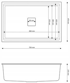 Gamma Decor 7050, 1-komorový granitový dřez 700x470x220 mm, černá skvrnitá, GMA-ZLE000105
