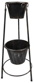 Černý antik kovový stojan na 2květináče - 35*33*79 cm