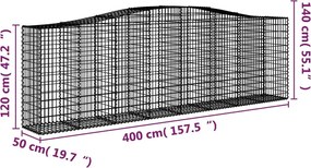 vidaXL Klenuté gabionové koše 3 ks 400x50x120/140cm pozinkované železo [3145970]