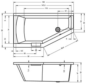 Riho Geta 160 x 90 cm vana pravá akrylátová asymetrická bílá B029001005