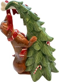 Vánoční dekorace figurka psa jezevčíka u stromku – 23*16*32 cm