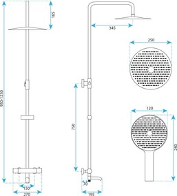 Rea Lungo Diamond, sprchová/vanová sada s termostatickou baterií, hlavovou a ruční sprchovou hlavicí, měděná lesklá, REA-P5964