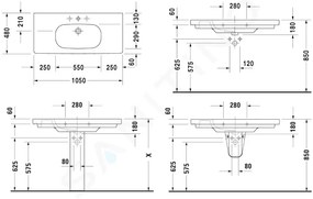 DURAVIT - D-Code Umyvadlo nábytkové 1050x480 mm, s přepadem, s otvorem pro baterii, bílá (03421000002)