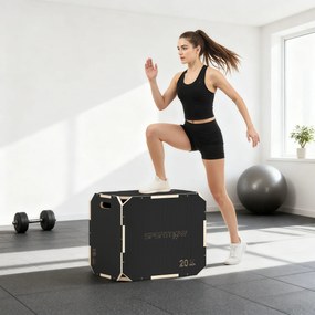 SPORTNOW 3-v-1 Plyo-box, skákací box s otvory pro uchopení, pro domácí fitness a venkovní cvičení, 3 výšky skoku, dřevo, Černá