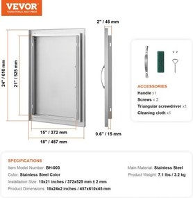 BBQ přístupová dvířka, 457 × 610 mm jednoduchá venkovní kuchyňská dvířka