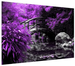 Obraz dřevěného mostu přes říčku (100x70 cm)