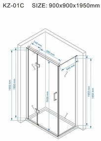 BPS-koupelny Čtvercový sprchový kout HYD-SK01 90x90 černý/transparent - bez vaničky