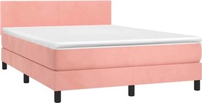 Box spring postel s matrací a LED růžová 140x190 cm samet 3134284