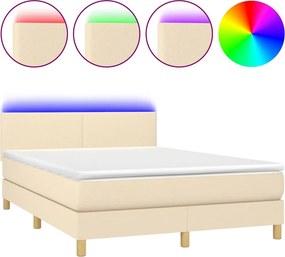 Box spring postel s matrací a LED krémová 140x200 cm textil 3133562