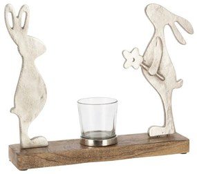 Dřevěno-kovový dekorační svícen s králíčky - 28*5*22 cm