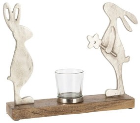 Dřevěno-kovový dekorační svícen s králíčky - 28*5*22 cm