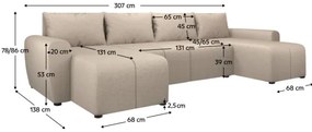 Čalouněná univerzální rozkládací sedací souprava do U NEWPORT béžová