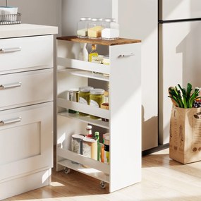Costway 25 cm Slim Kitchen Cart 4 Tier Rolling Storage Cart White a Rustic Brown