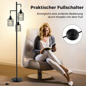 Costway Moderní stojací lampa 169 cm průmyslová stojací lampa s 3 stínidla nožní