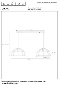 Lucide 76464/02/30 závěsné svítidlo Dikra, 2xE27, 110cm