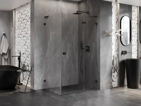 Mexen Lunar L, pravý výklopný sprchový kout 75 x 80 cm, čiré sklo, černý profil, 834L-075-080-70-00-P