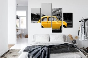 Vícedílný obraz Žluté Retro Auto Na Pozadí Kolosea Nedostatek Nedostatek Plátno Canvas 120x75