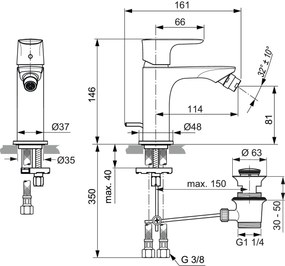 Ideal Standard Connect Air - Bidetová baterie s odtokovou garniturou, ušlechtilá ocel A7030GN