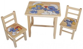 ČistéDřevo Dřevěný dětský stoleček s židličkami - Šmoulové