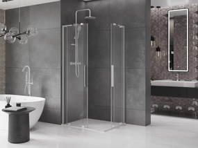Mexen Velar L Duo, sprchový kout s posuvnými dveřmi 90 x 80 cm, 8mm čiré sklo, broušená ocel, 871-090-080-02-03-97