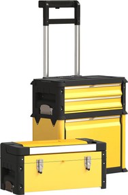 HOMCOM Mobilní Stohovatelná Toolbox 3-in-1 s Kolečky, Ocelový Nástrojový Vozík s Telescopickou Rukojetí, Žlutá a Černá | Aosom