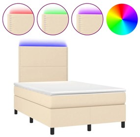 vidaXL Box spring postel s matrací a LED krémová 120x190 cm textil